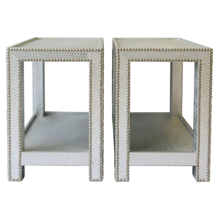 End or Nightstand Tables with Silver Snakeskin-esque Design For Sale at ...