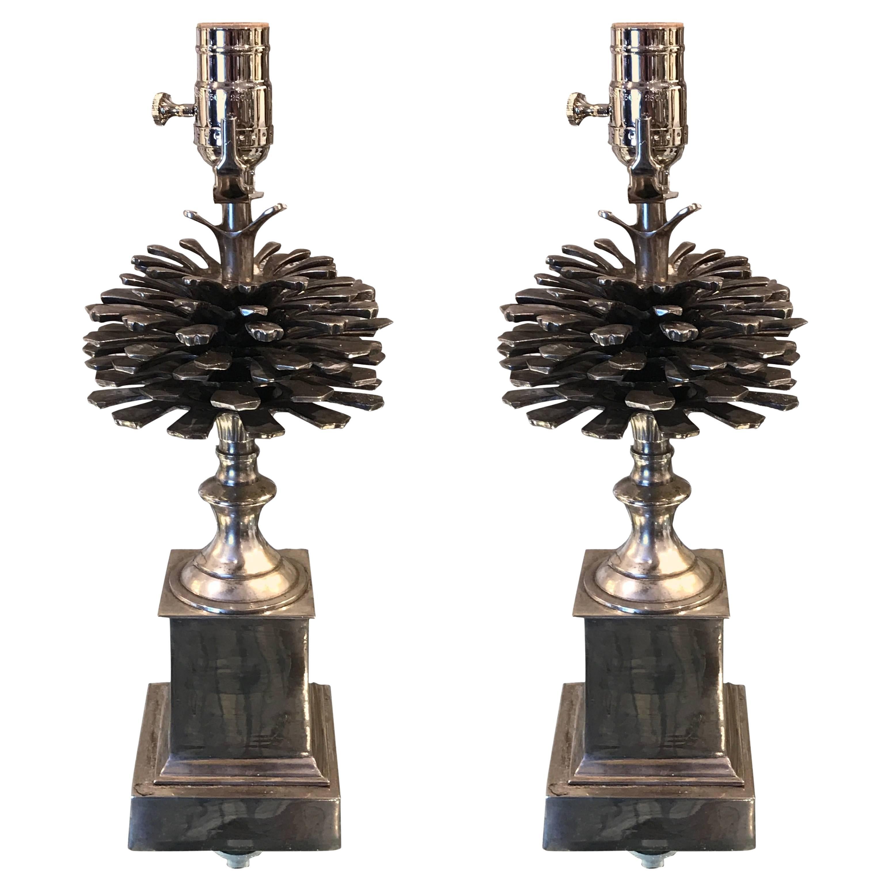 Pair of Silvered Metal Palm Tree Lamps with Camel and Elephant at 1stDibs