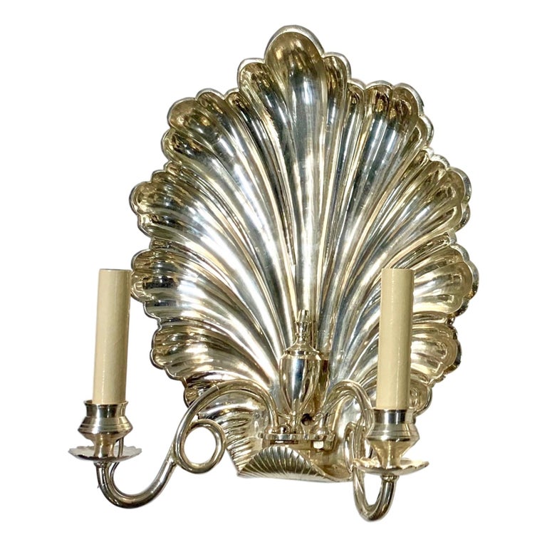 Pair of Silvered Shell Sconces. For Sale at 1stDibs