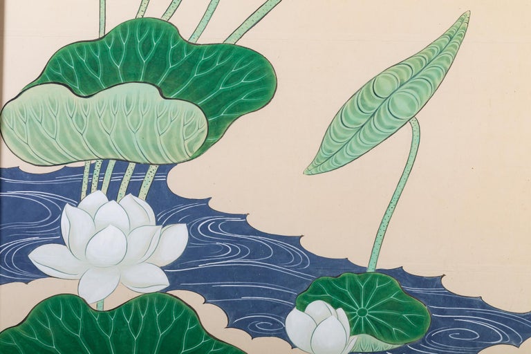 Pair of Painted Panels, Lotus in Bloom For Sale at 1stDibs