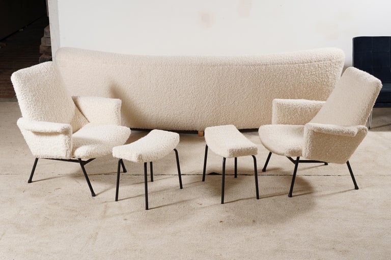 Pair of SK660 Armchairs by Pierre Guariche with Footstools, 1953 at 1stDibs