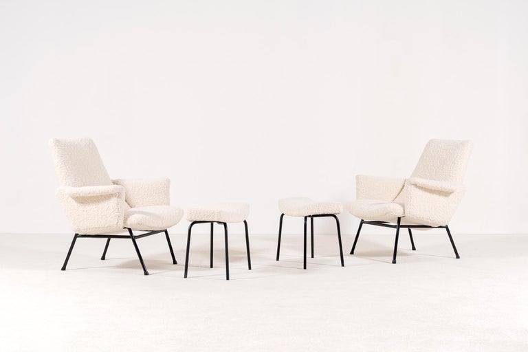 Pair of SK660 Armchairs by Pierre Guariche with Footstools, 1953 For ...