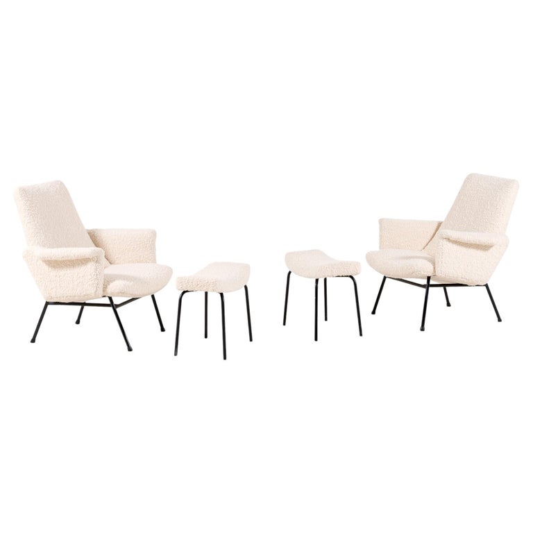 Pair of SK660 Armchairs by Pierre Guariche with Footstools, 1953 For ...