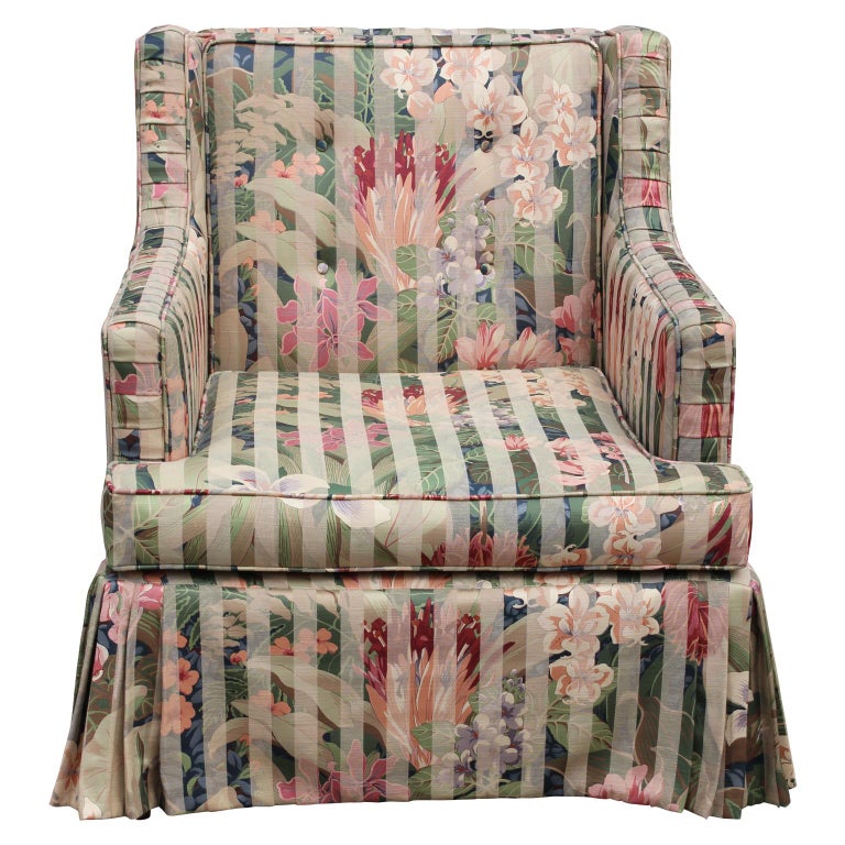 Pair of Skirted Club Armchairs in Floral Print in the Style of Dunbar ...
