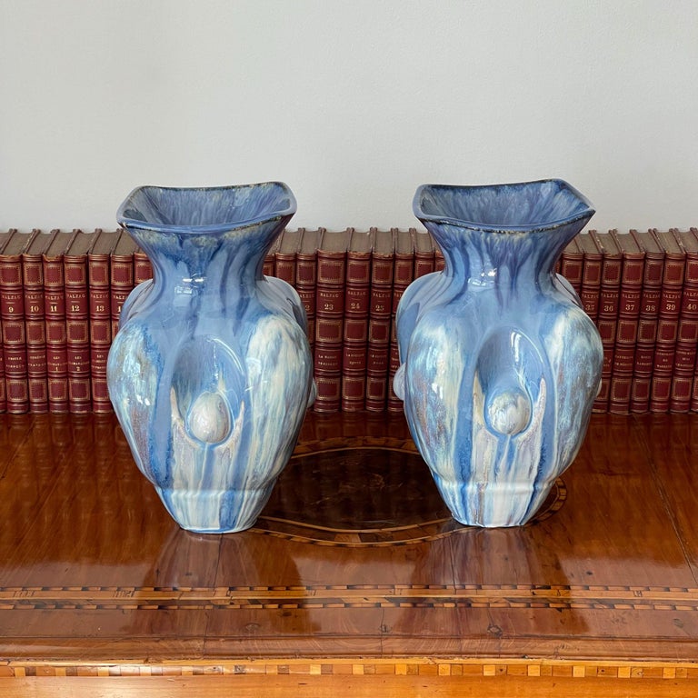 Pair of Sky Blue Ceramic Vases Contemporary 21st Century Italian Unique ...