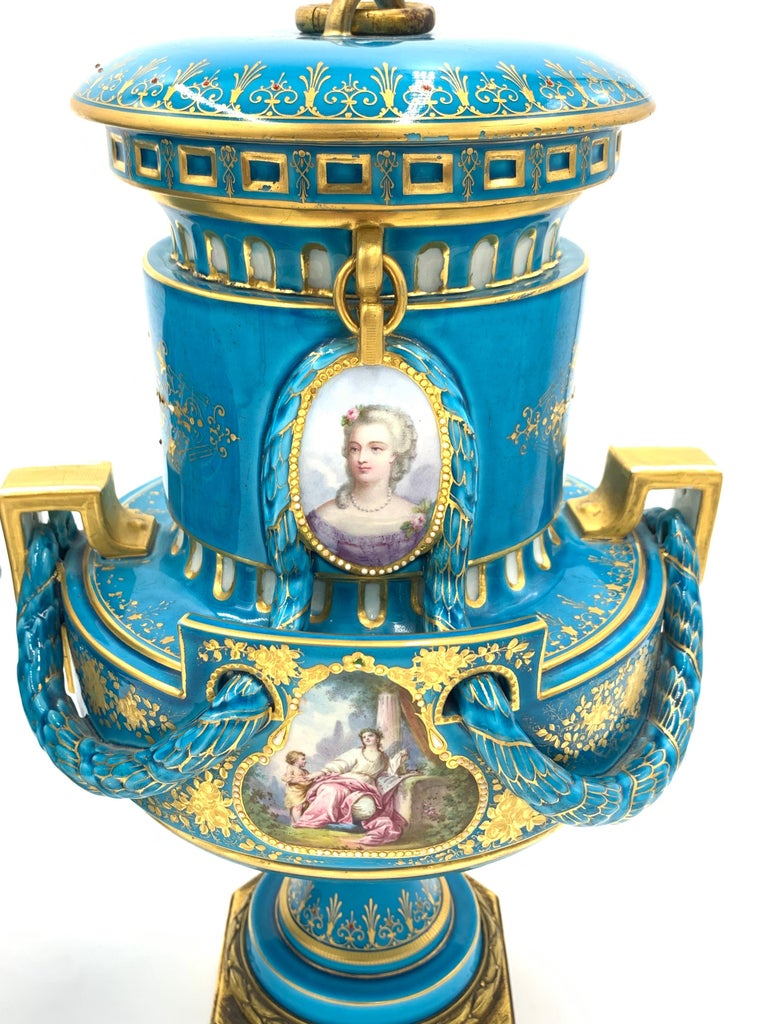 Pair of Sky Blue Sevres Style Vases For Sale at 1stDibs