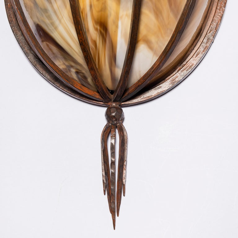 Pair of Slag Glass and Wrought Iron Sconces, France, circa 1930 For ...