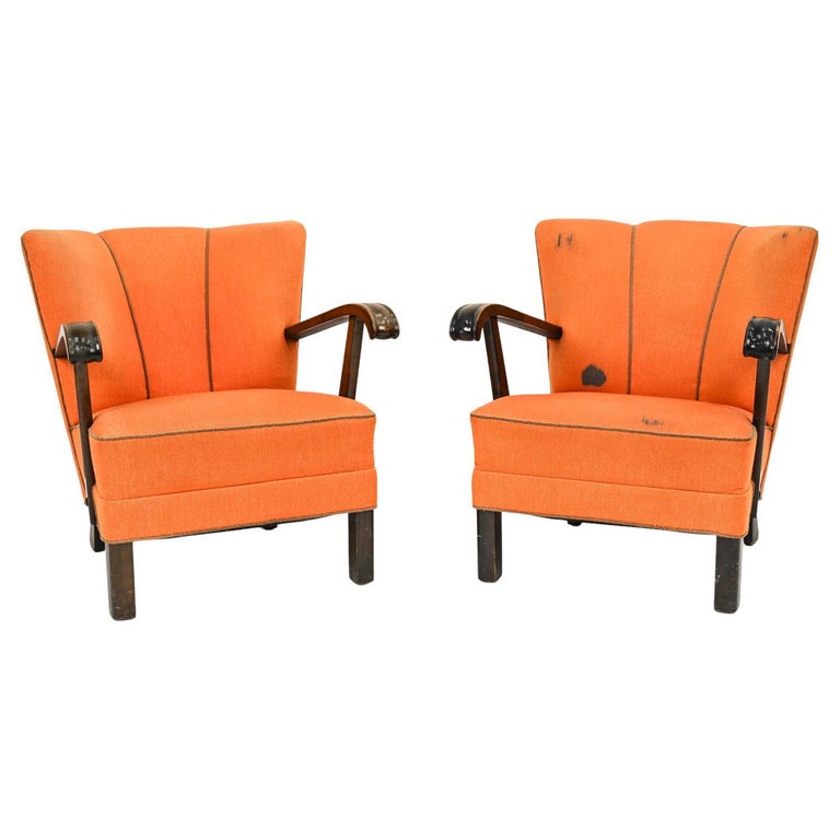 Pair of Slagelse Danish Channel-Back Lounge Chairs For Sale at 1stDibs