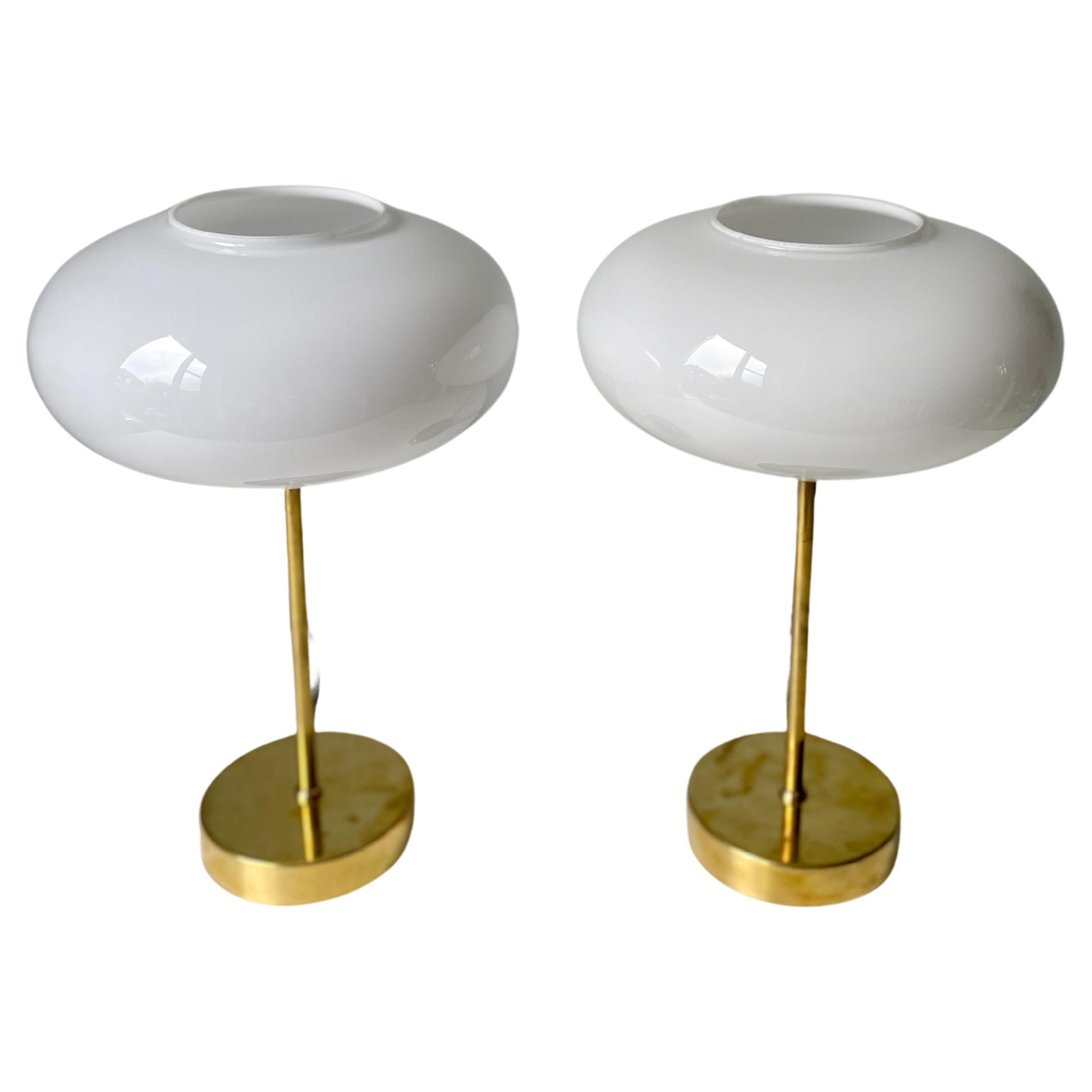 Pair of Sleek Danish Modern Brass Ellipse Glass Table Lamps, 1950s at ...
