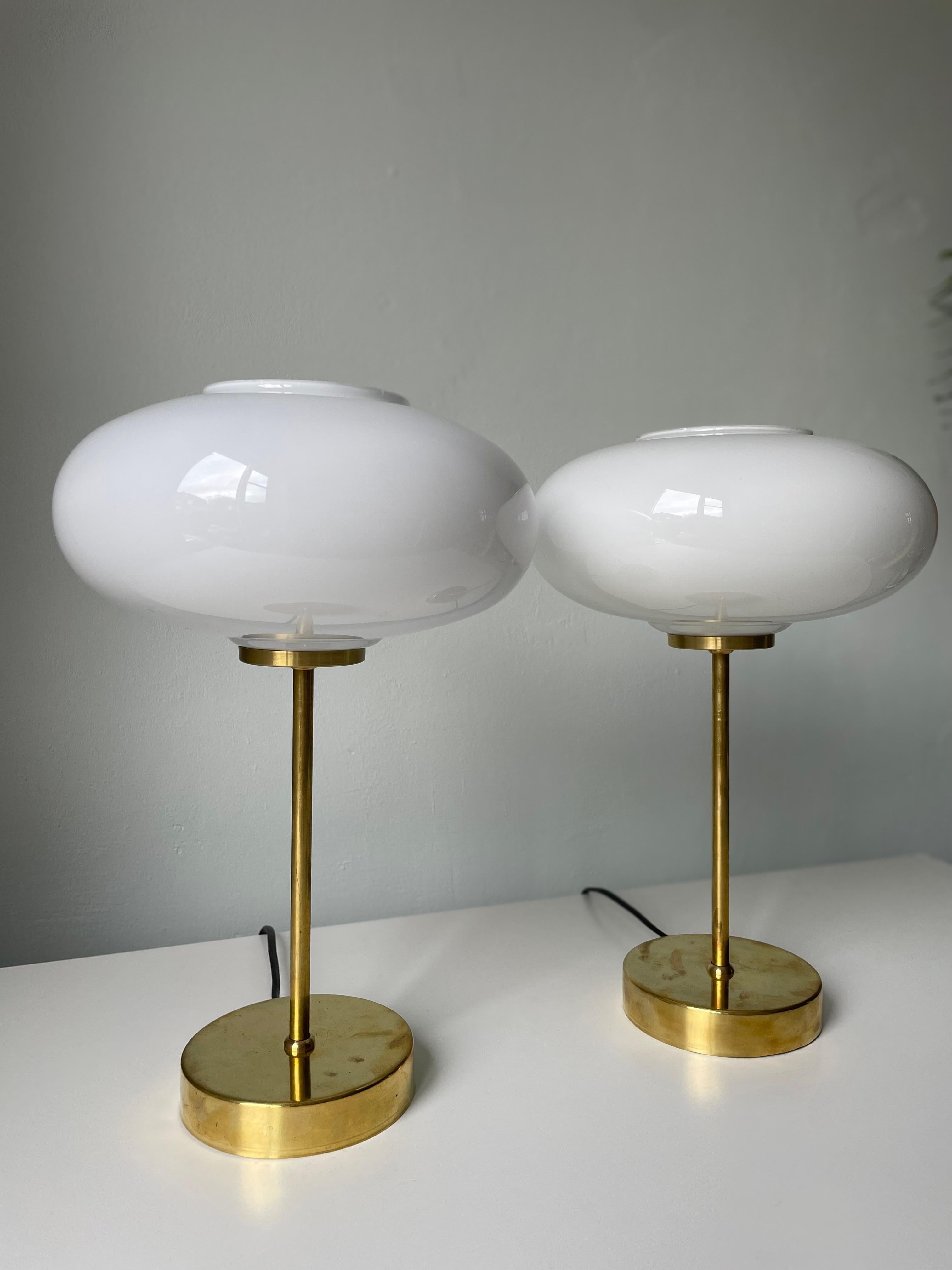 Pair of Sleek Danish Modern Brass Ellipse Glass Table Lamps, 1950s at ...