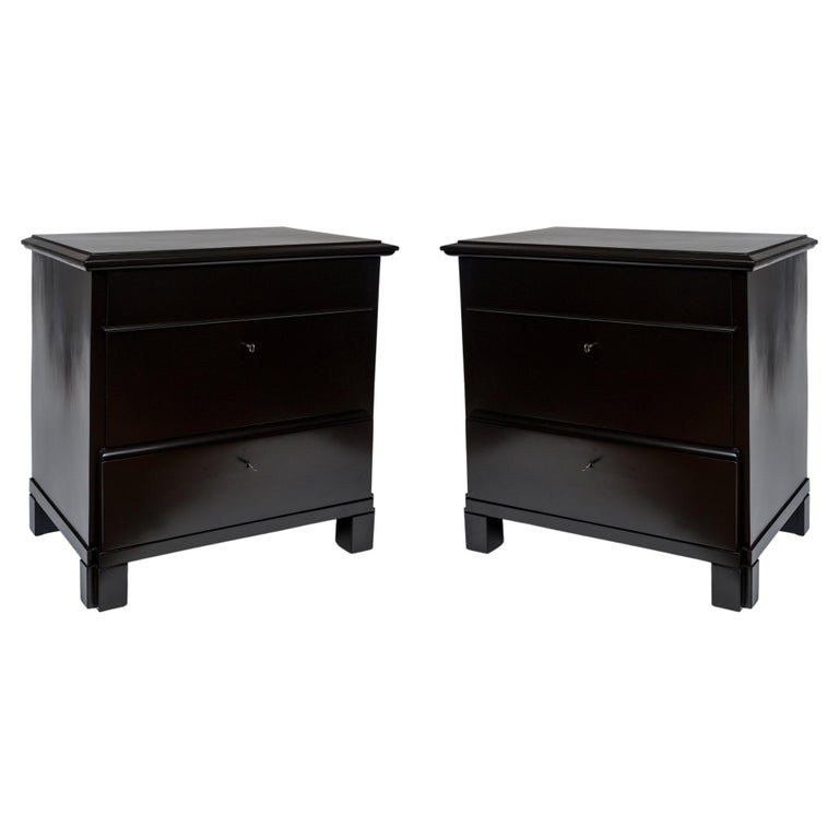 Pair of Sleek Matt Black Lacquered Biedermeier Chests For Sale at 1stDibs