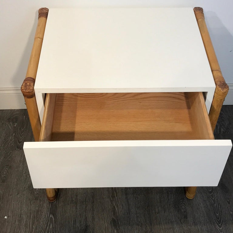 Pair of Sleek Modern White Lacquered and Rattan End Tables or ...