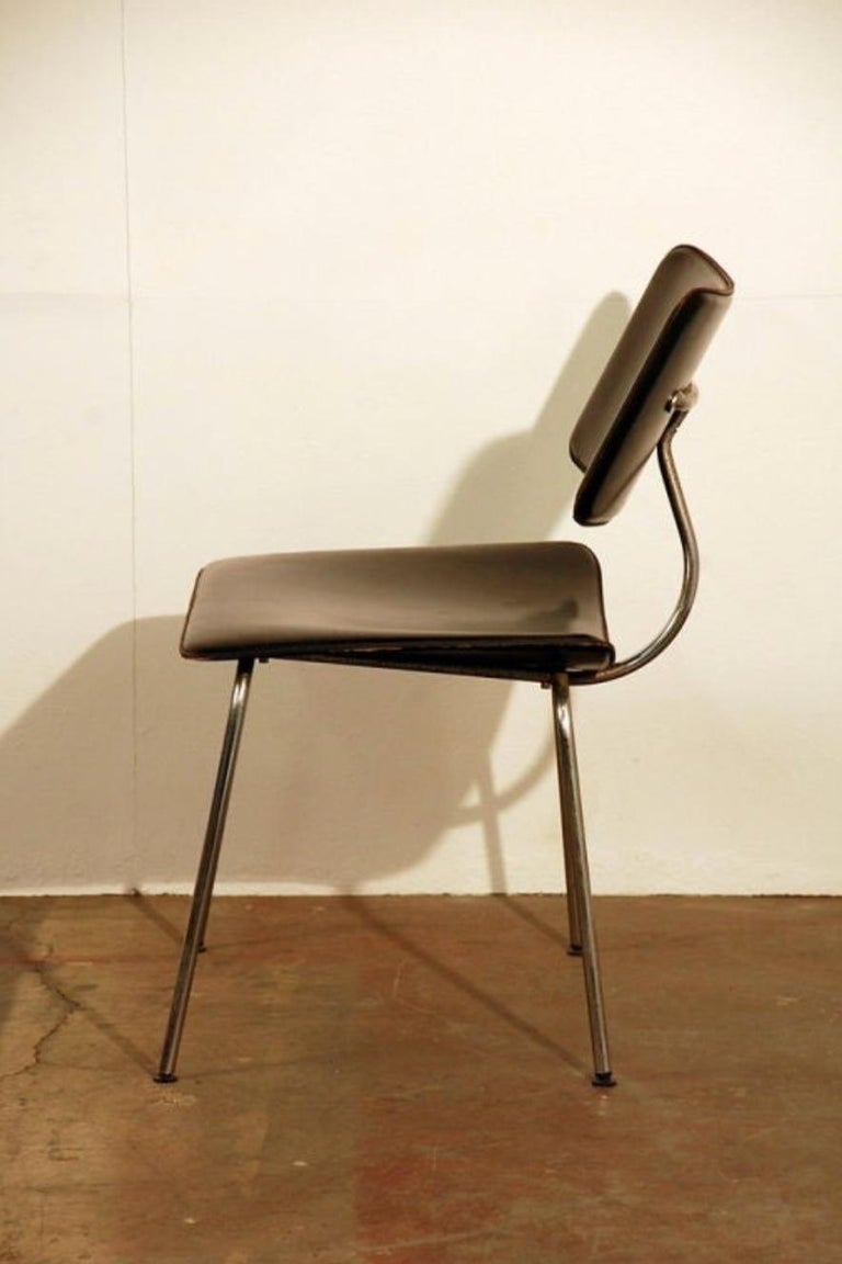 Pair of Slender Italian Stitched Leather Lounge Chairs For Sale at 1stDibs