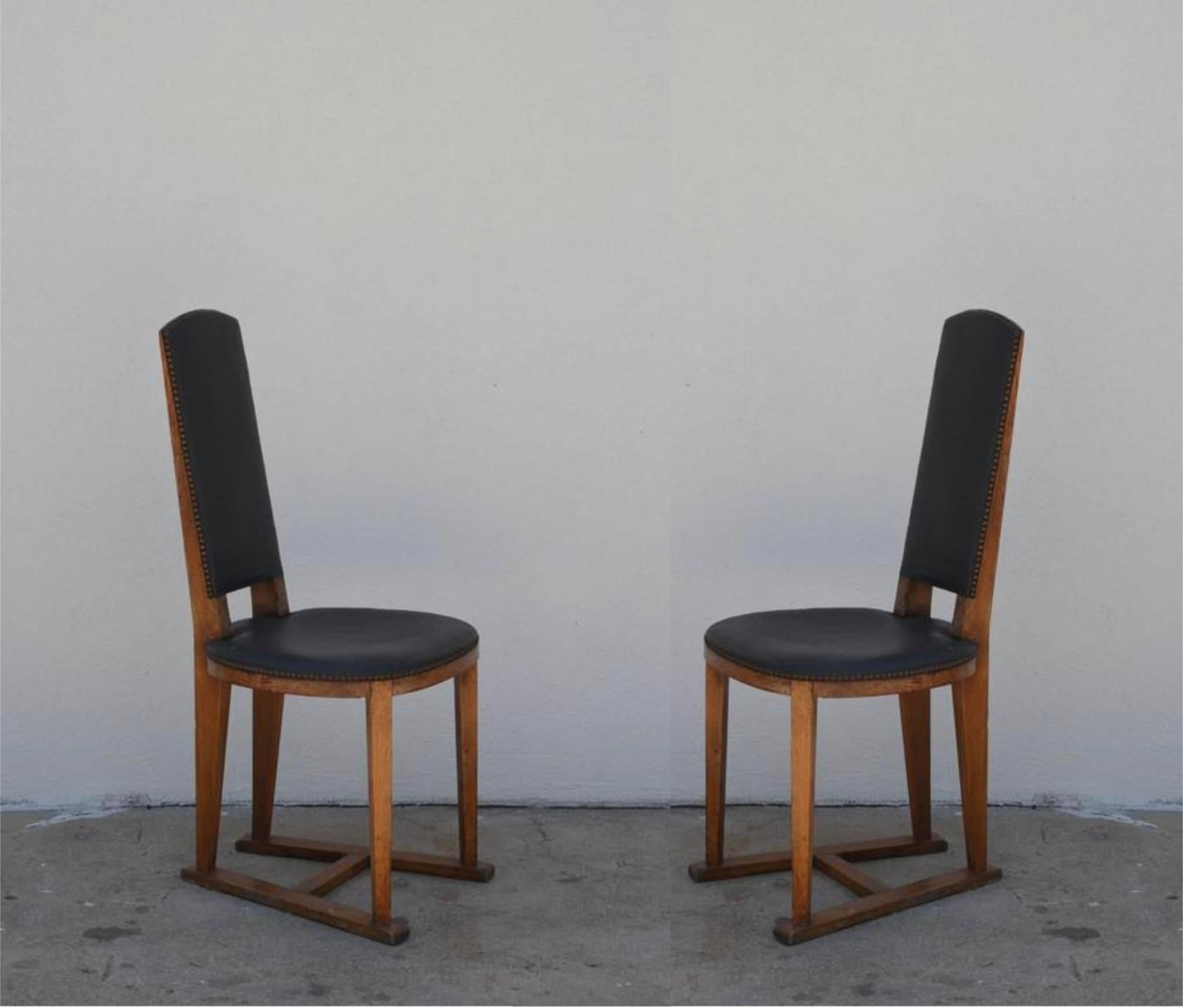 Pair of Slender Oak Arts and Crafts Sledge Chairs For Sale at 1stDibs