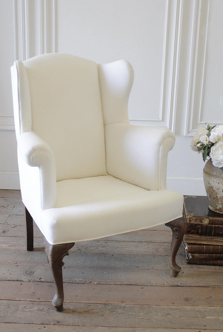 Pair of Slip Covered Linen Wing Chairs with Ruffle Skirt at 1stDibs ...