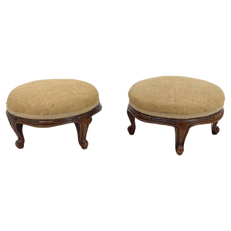 Pair of Small 19th Century Louis XV Style French Walnut and Burlap Foot ...