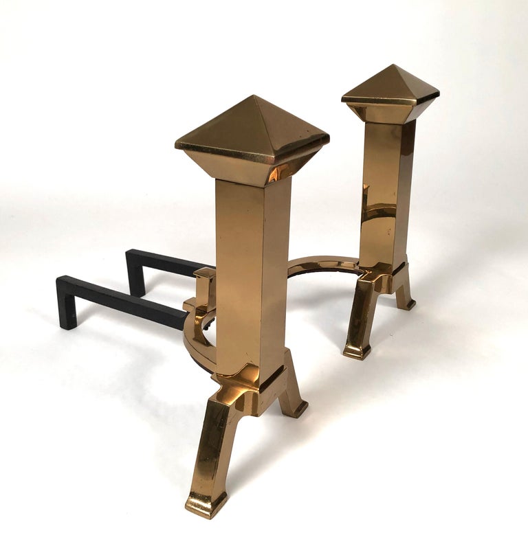 Pair of Small Aesthetic Movement Period Brass Andirons at 1stDibs