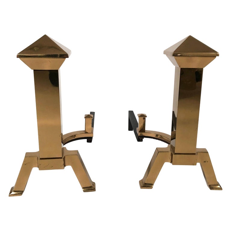 Pair of Small Aesthetic Movement Period Brass Andirons at 1stDibs