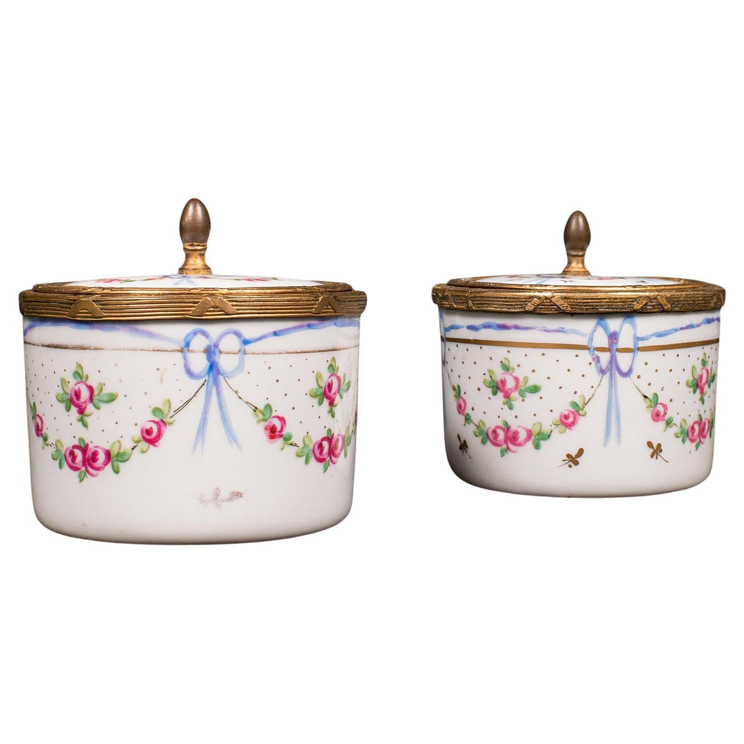 Pair Of Small Antique Dressing Table Pots, English, Ceramic, Vanity ...