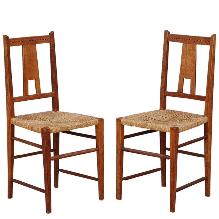 Pair of Small Arts and Crafts Oak Side Chairs For Sale at 1stDibs