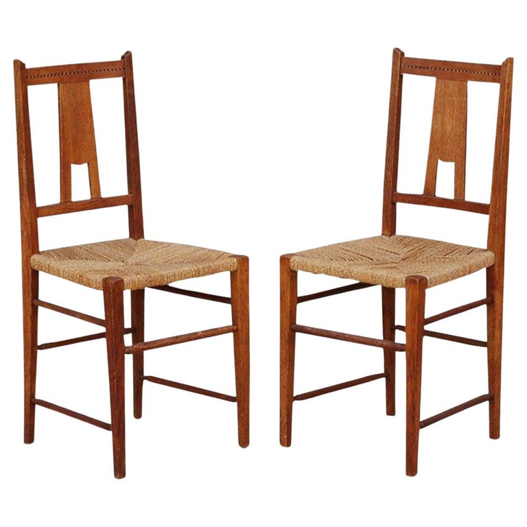 Pair of Small Arts and Crafts Oak Side Chairs For Sale at 1stDibs