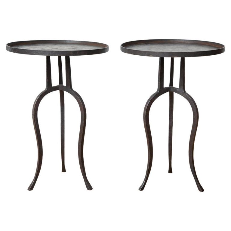 Pair of Small Black Iron Side Tables, in Stock For Sale at 1stDibs