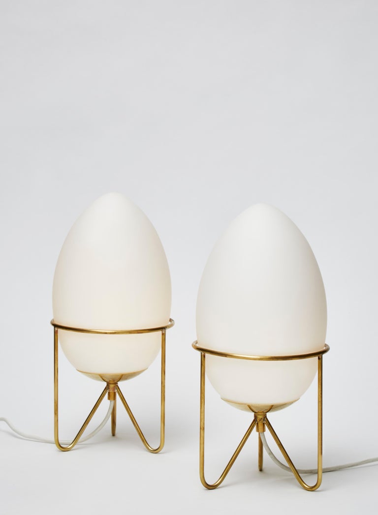 Pair of Small Eggs Looking Table Lamps with Brass Feet at 1stDibs
