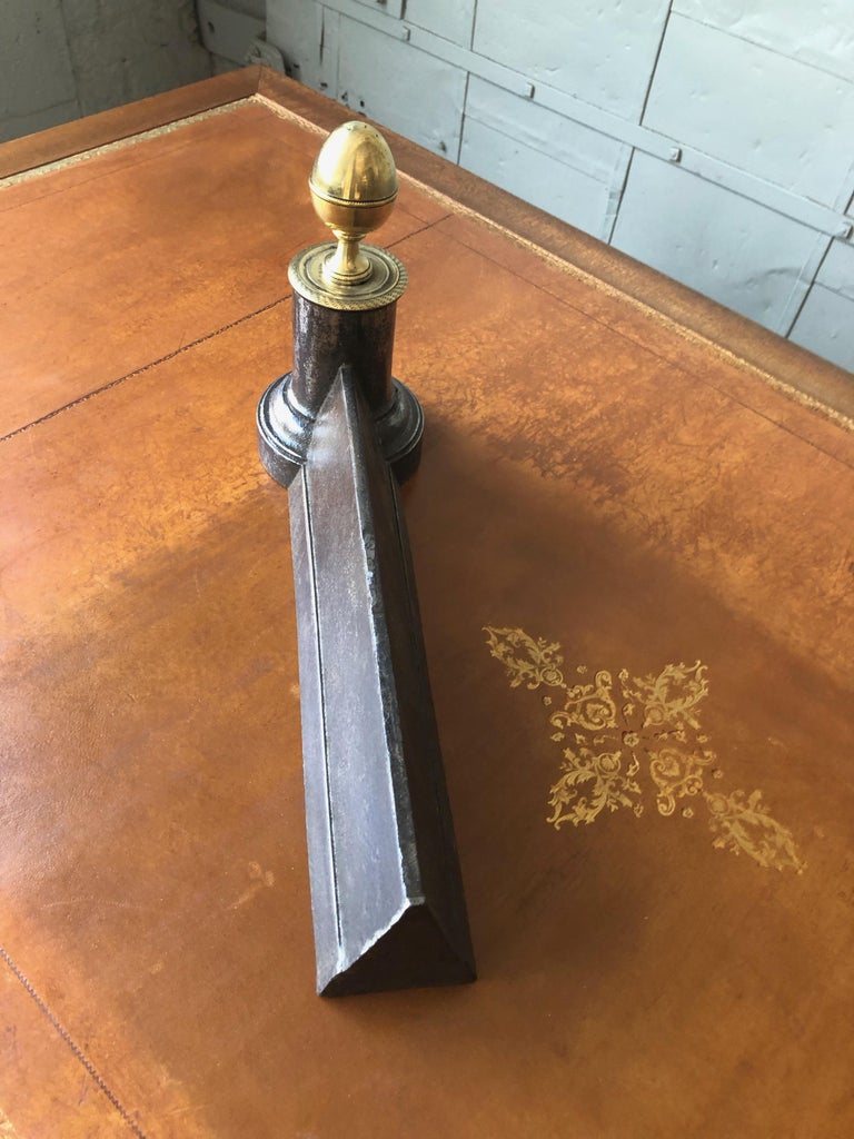 Pair of Small Empire Style Iron Andirons with Brass Finials For Sale at ...