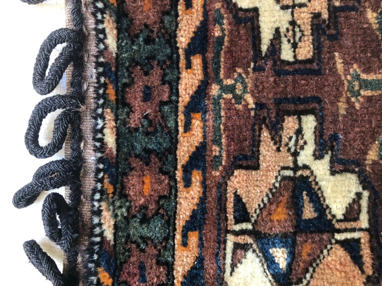 Pair of Small Fine Wool Persian Tribal Backface Rug For Sale at 1stDibs