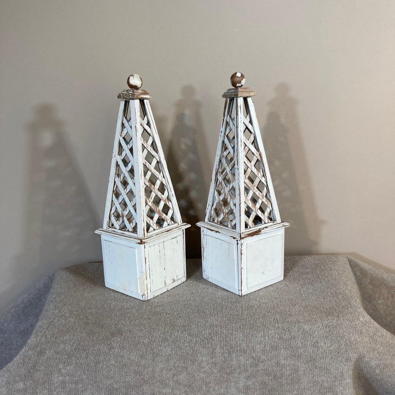 Pair of Small Folk Art Painted Wood Tabletop Obelisks, American, circa ...