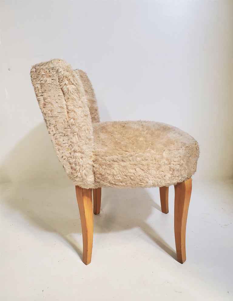 Pair of Small French 1940s Faux Fur Upholstered Slipper Chairs/ Poufs ...