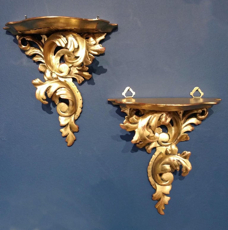 Pair of Small Giltwood Scroll Shaped Shelves at 1stDibs