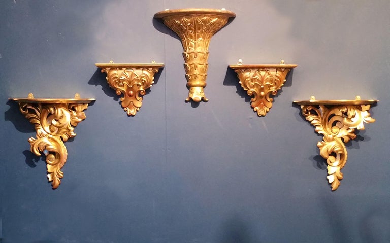 Pair of Small Giltwood Scroll Shaped Shelves at 1stDibs