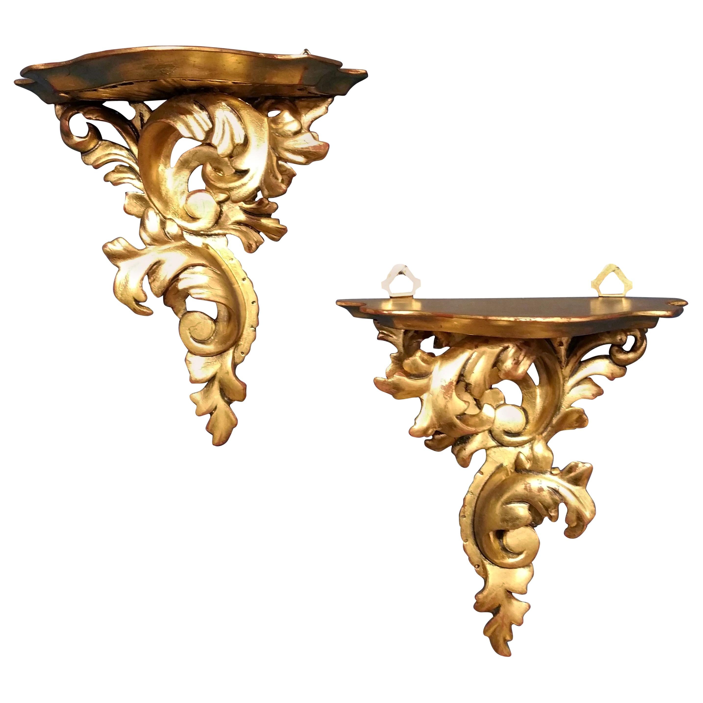 Pair of Small Giltwood Scroll Shaped Shelves at 1stDibs