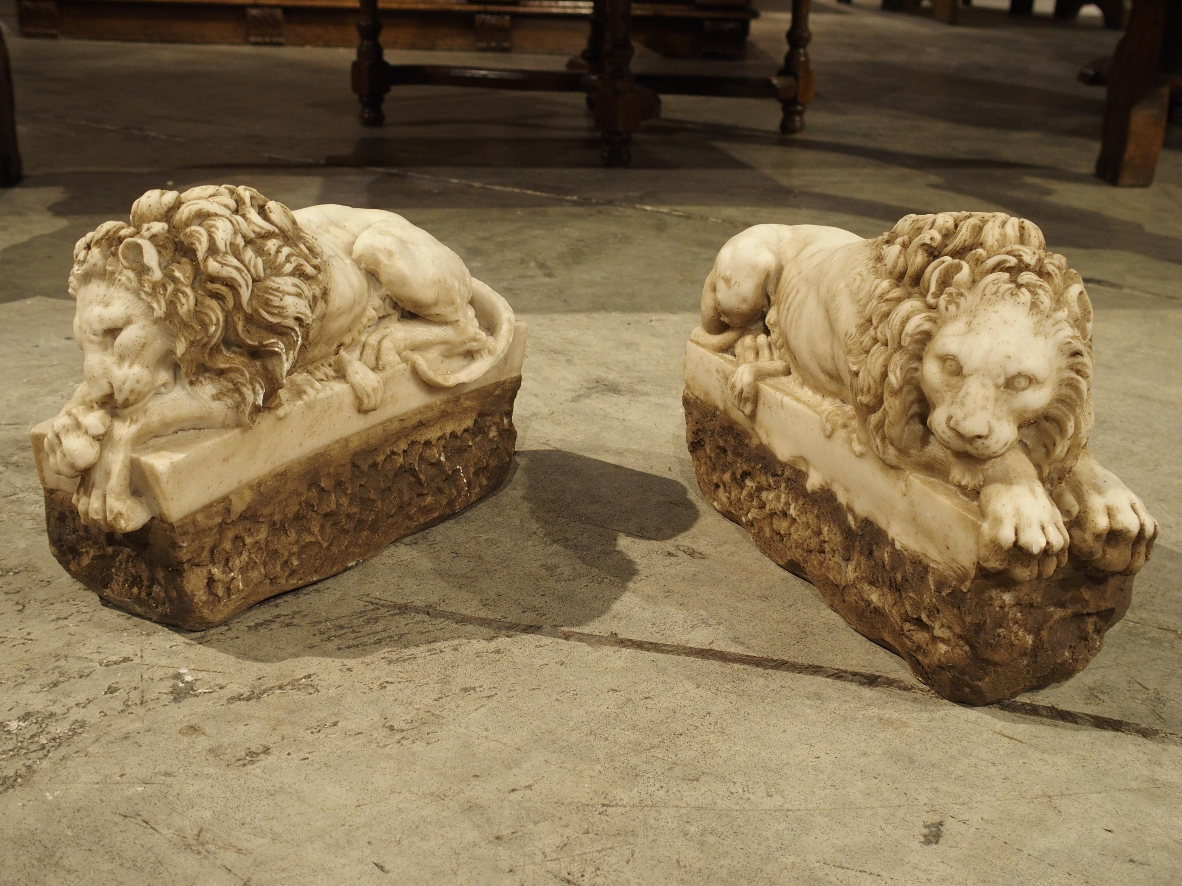 Pair of Small Italian Carved Lions, The Sleeping and The Vigilant at ...