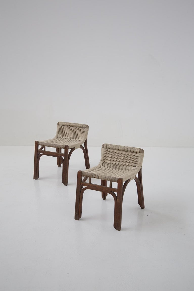Pair of Small Italian Chairs Made of Wood and Rope at 1stDibs
