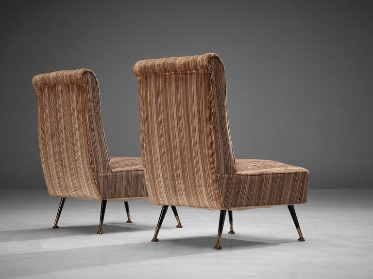 Pair of Small Italian Lounge Chairs in Striped Upholstery at 1stDibs