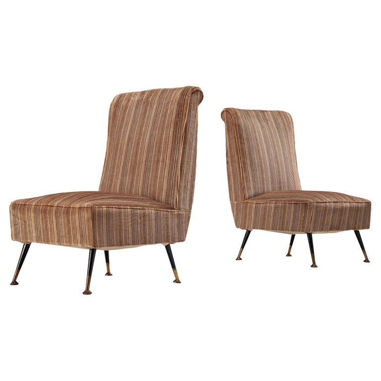 Pair of Small Italian Lounge Chairs in Striped Upholstery at 1stDibs