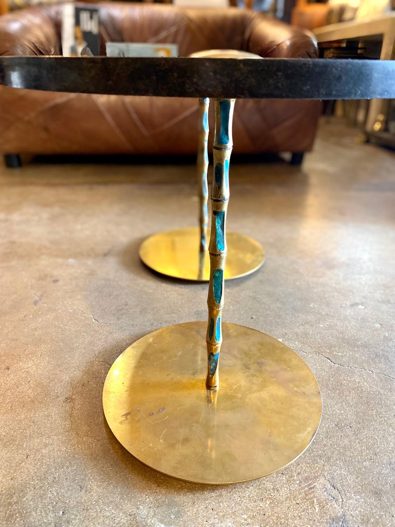 Pair of Small Marble Top Side Tables with Decorative Pepe Mendoza Brass ...