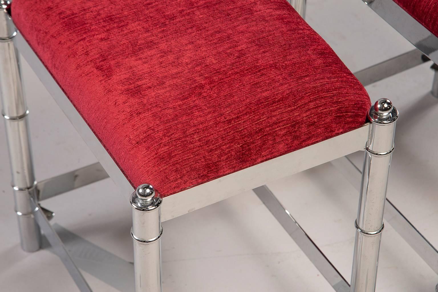 Pair of Small Nickel Plated Italian Upholstered Stools at 1stDibs