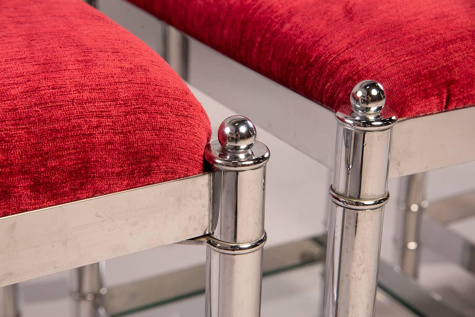 Pair of Small Nickel Plated Italian Upholstered Stools at 1stDibs