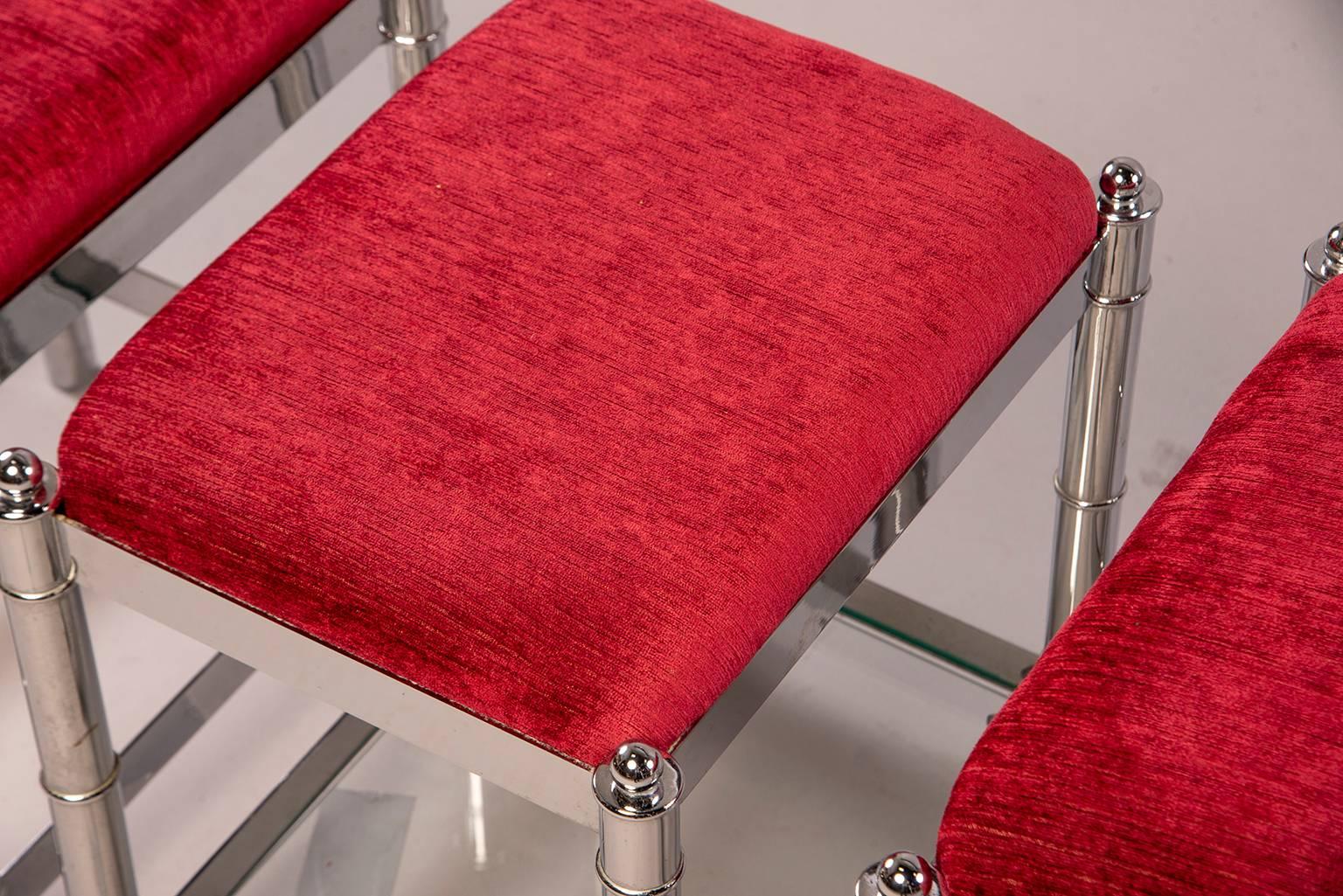 Pair of Small Nickel Plated Italian Upholstered Stools at 1stDibs