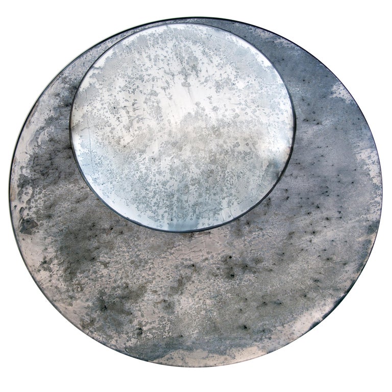 Pair of Small Oxidized Circular Mirrors For Sale at 1stDibs