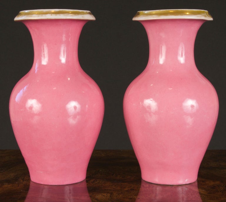 Pair of Small Pink Paris Porcelain Vases For Sale at 1stDibs