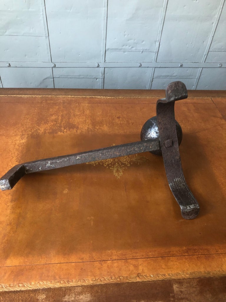 Pair of Small Polished Iron Andirons with Large Ball Mounts at 1stDibs
