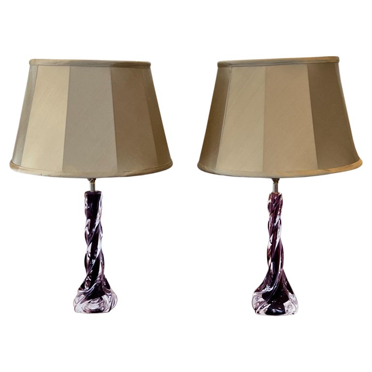 Pair of Small Purple Twisted Flygsfors Table Lamps For Sale at 1stDibs