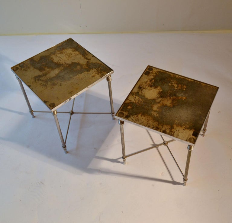 Pair of Regency Square Side Tables with Distressed Mirror Tops at 1stDibs