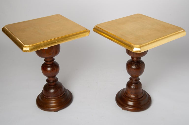 Pair of Small Tables with Golden Top For Sale at 1stDibs