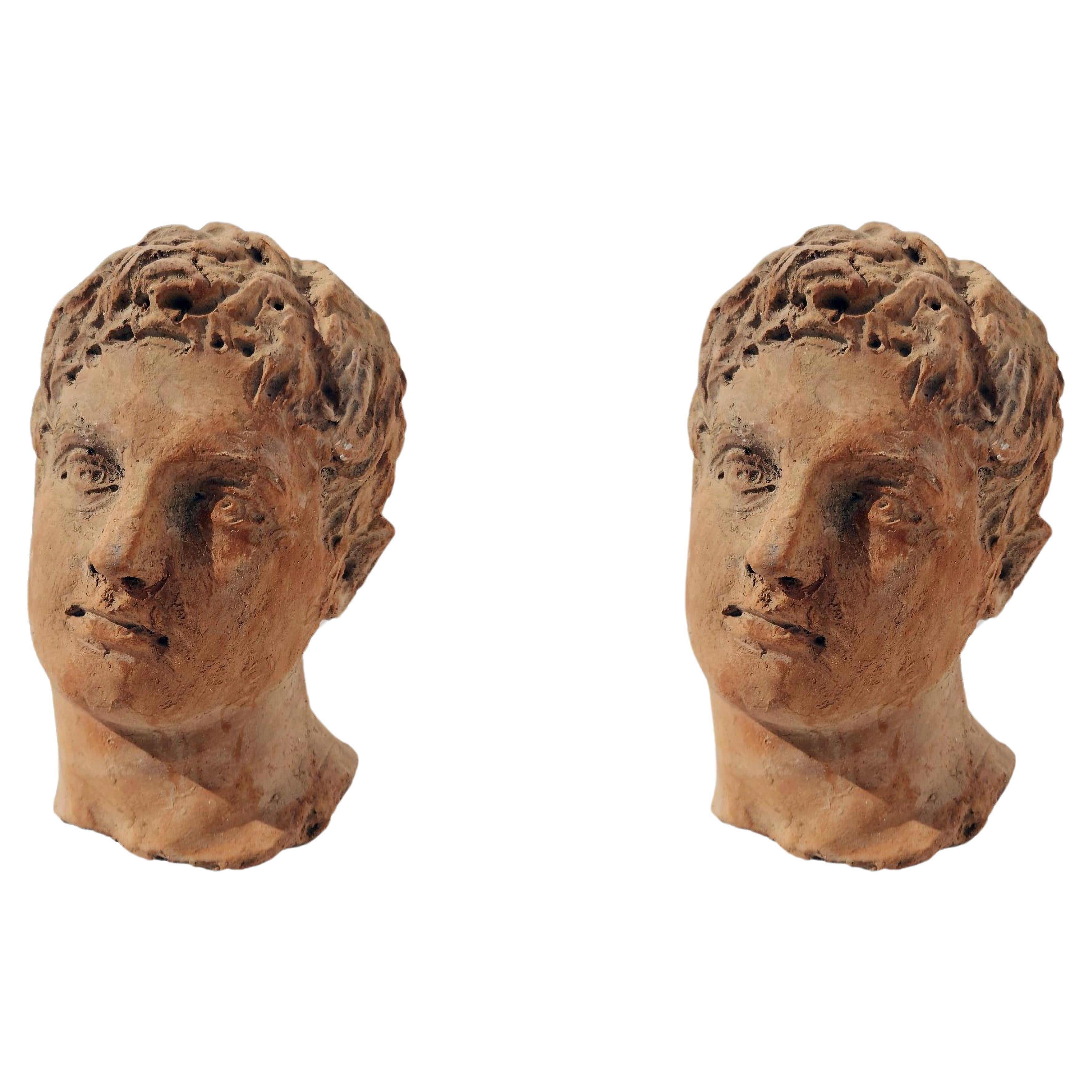 PAIR OF SMALL TERRACOTTA APOLLO HEADS 20th century For Sale at 1stDibs