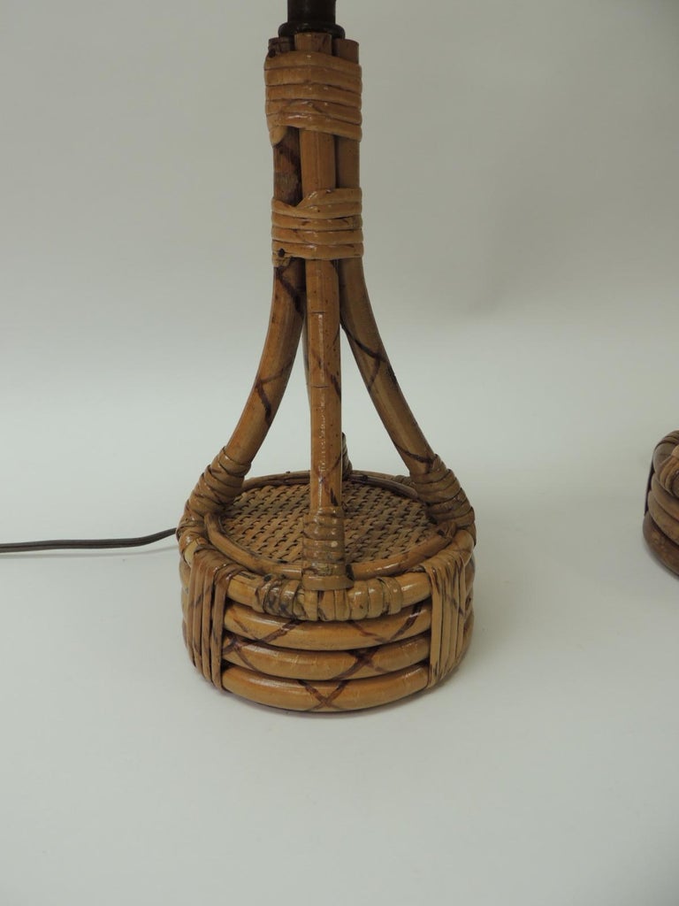 Pair of Small Vintage Bamboo and Rattan Table Lamps at 1stDibs